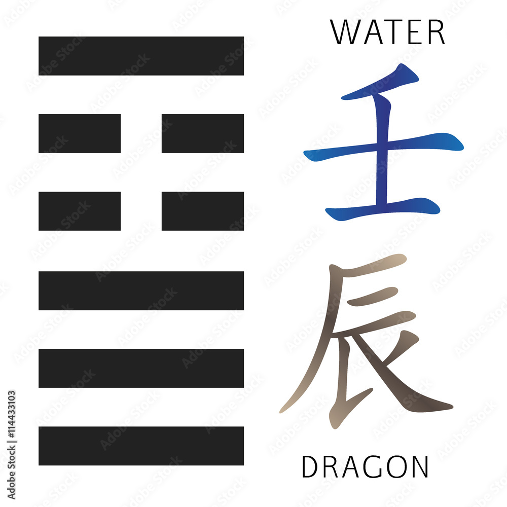 Symbol of i ching hexagram from chinese hieroglyphs. Translation of 12 ...