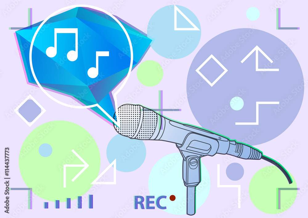 Illustration of the microphone with 3d speech elements, simple art for ...