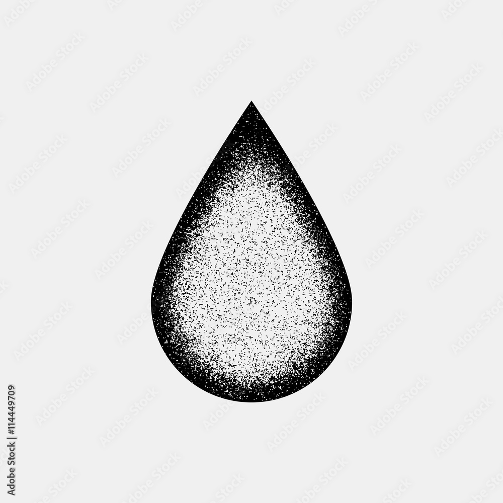 Black abstract drop badge, blank button template with film grain, noise ...