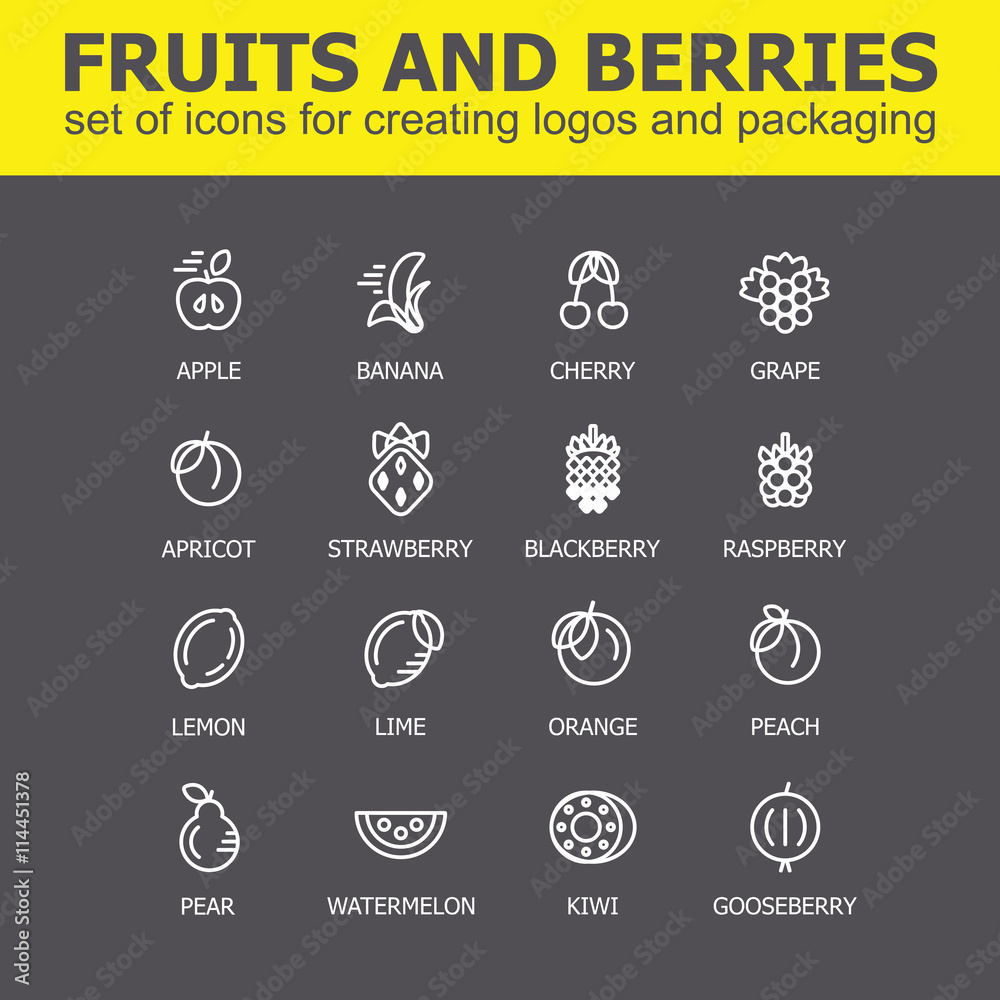 Fruit and berries icon collection - vector illustration. Fruit and ...