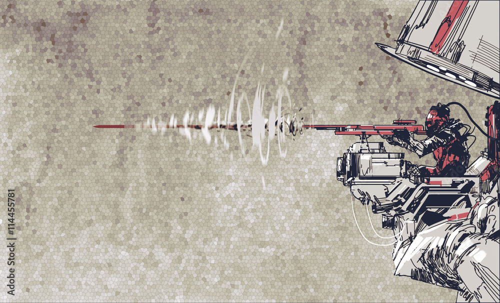 soldier shooting rifle with futuristic concept,hand draw illustration ...