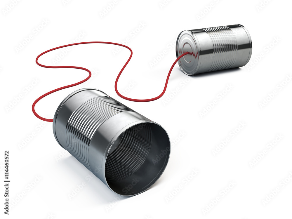 Communication concept: Tin can phone isolated on white Stock ...