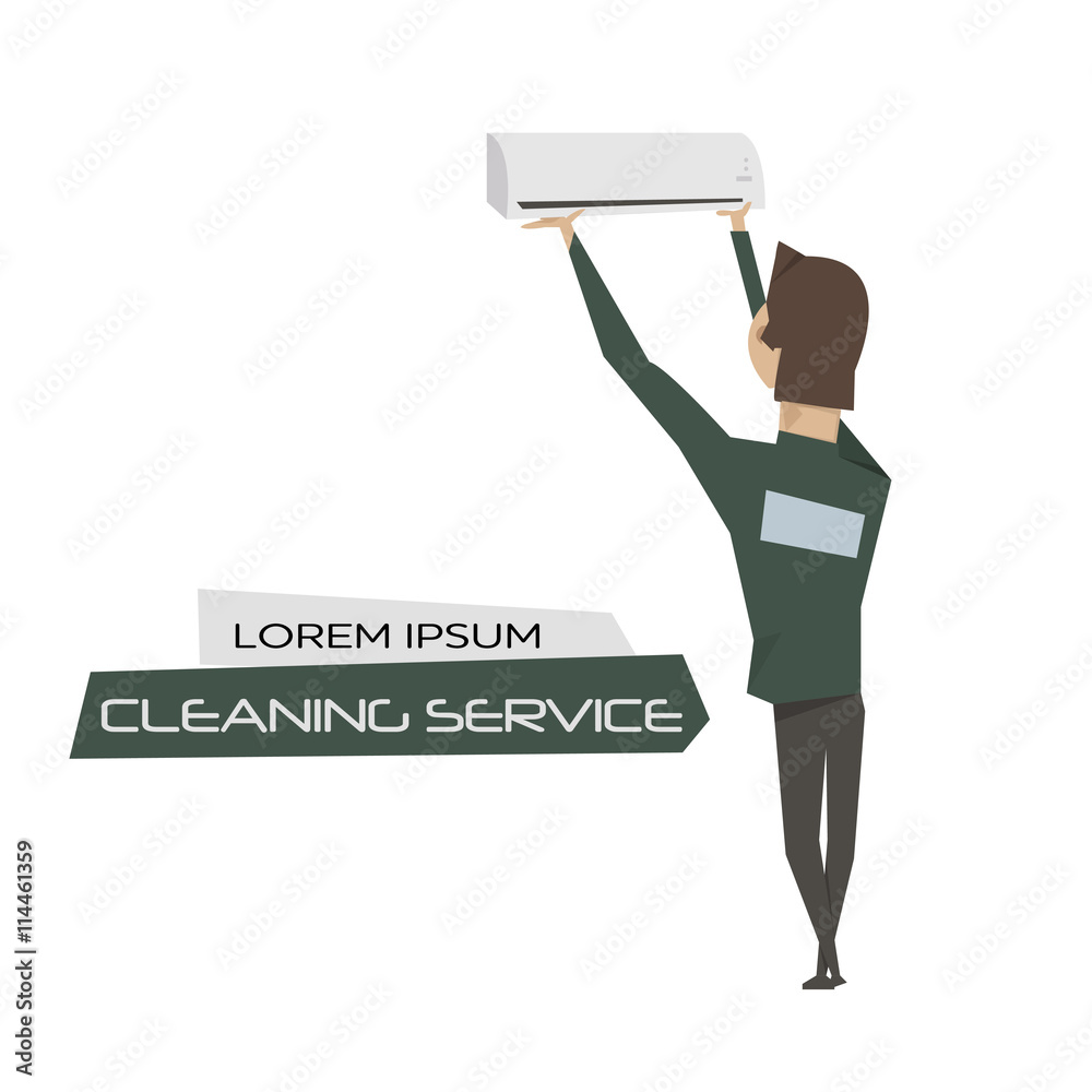Cartoon young man installation of air conditioners vector illust Stock ...