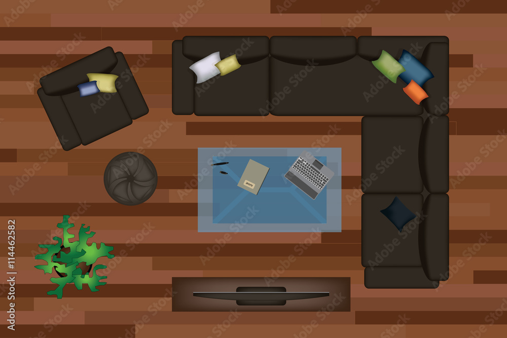 Interior icons top view with sofa armchair couch isolated vector ...