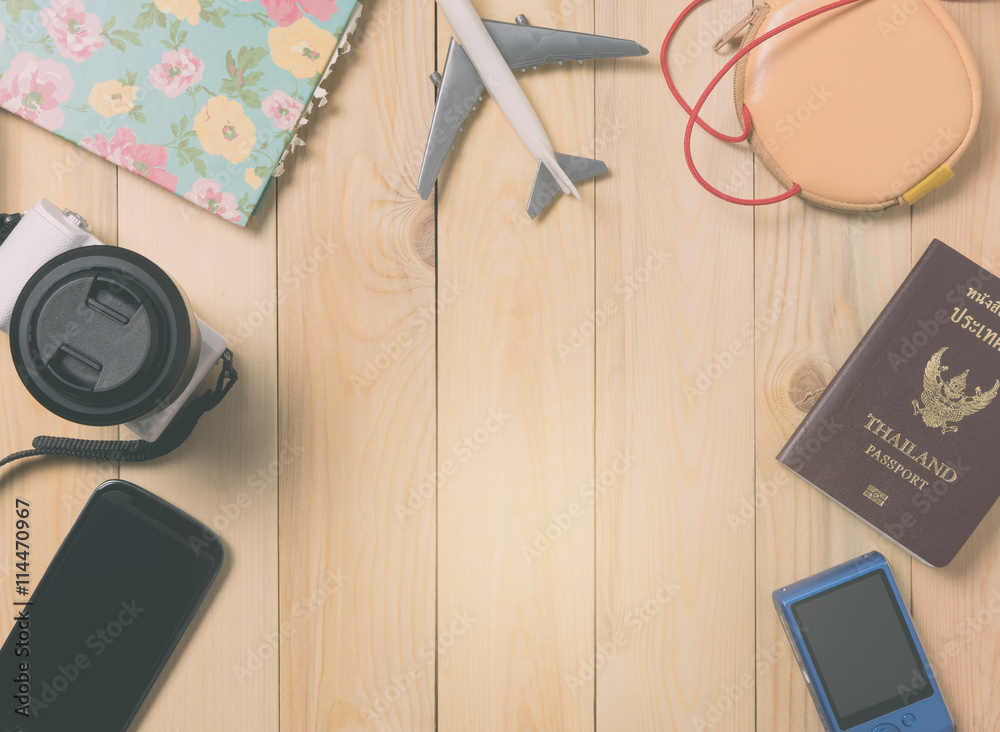 Traveller background with travel items. Vacation Travel memories in ...