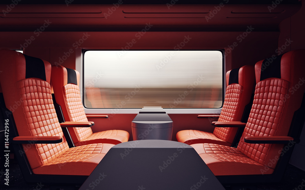Interior Inside First Class Cabin Modern Speed Express Train.Nobody Red ...