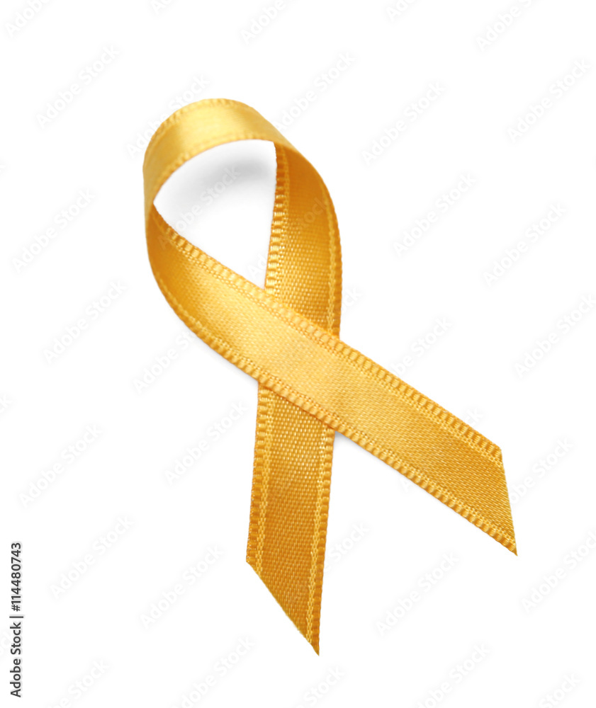Yellow ribbon on white background Stock Photo | Adobe Stock