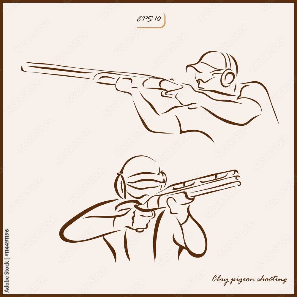 Set of a vector Illustration shows a kind of sport. Clay pigeon ...