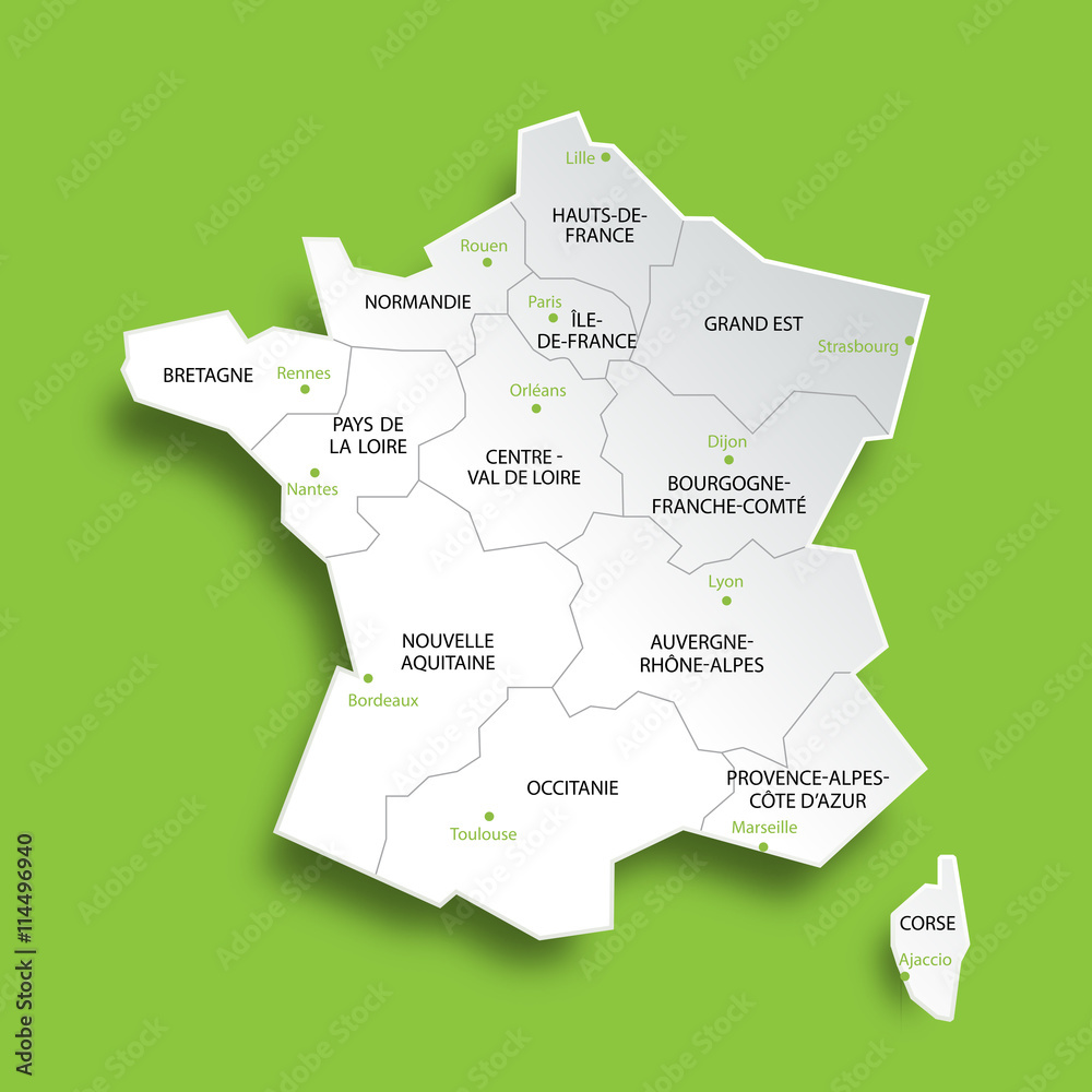 Carte de France 13 régions (nouveaux noms (2016) Stock Vector | Adobe Stock