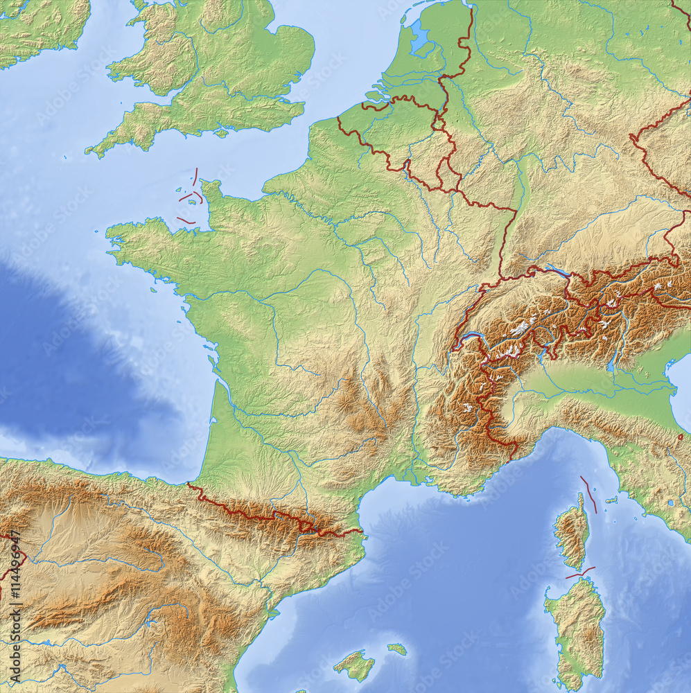Relief Map of France - 3D-Illustration Stock Illustration | Adobe Stock