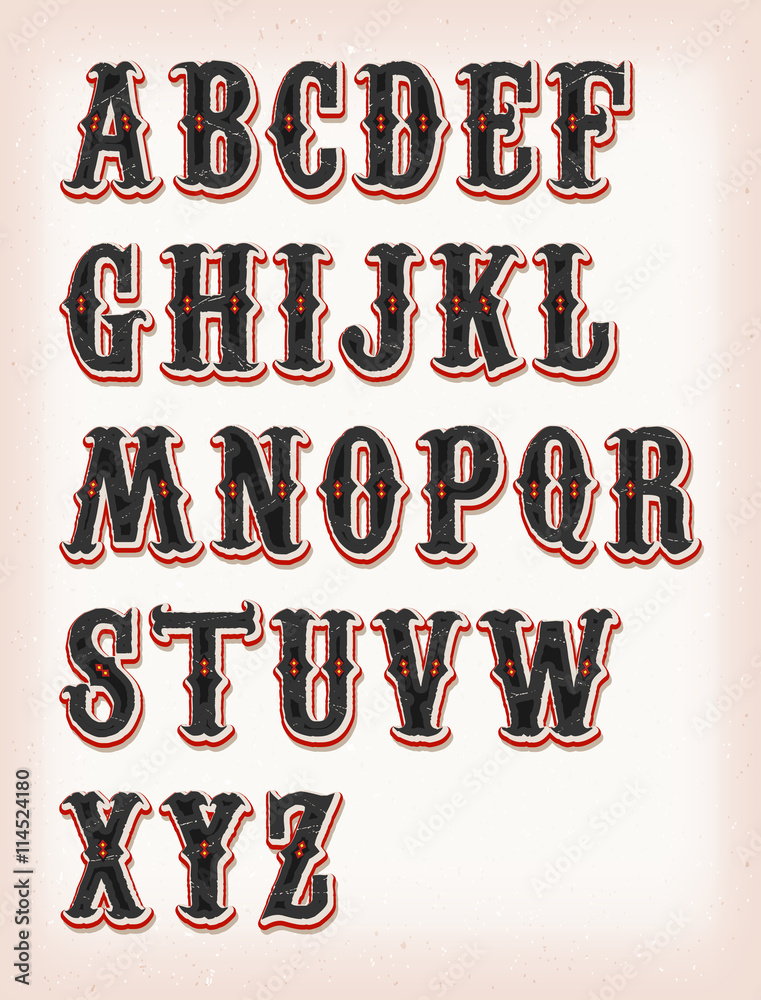 Vintage Circus And Western ABC Font Stock Vector | Adobe Stock