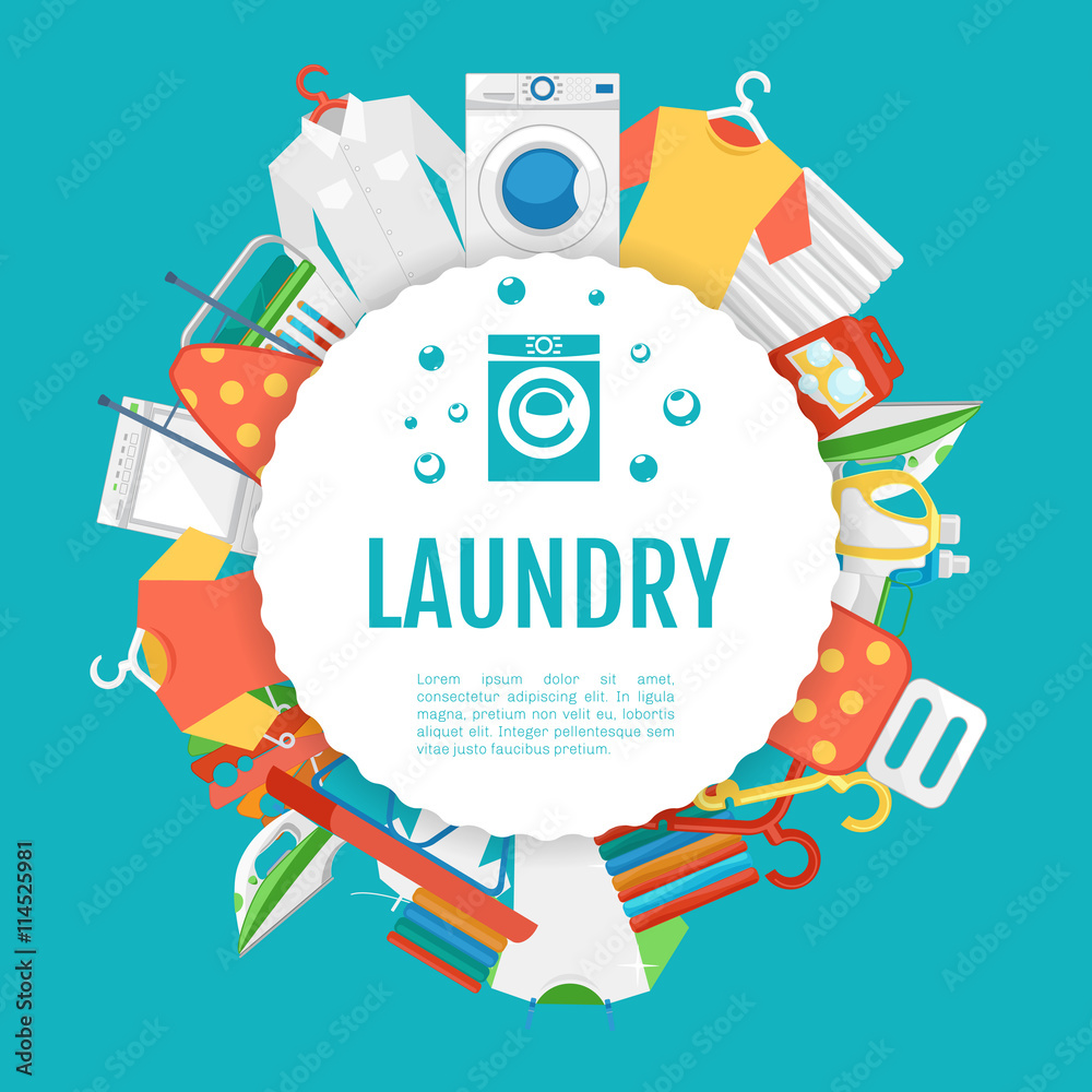 Laundry service poster design. Icons circle label with text Stock ...