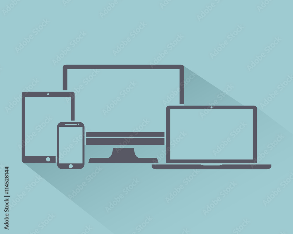 Set of display, laptop, tablet and mobile phones electronic device ...