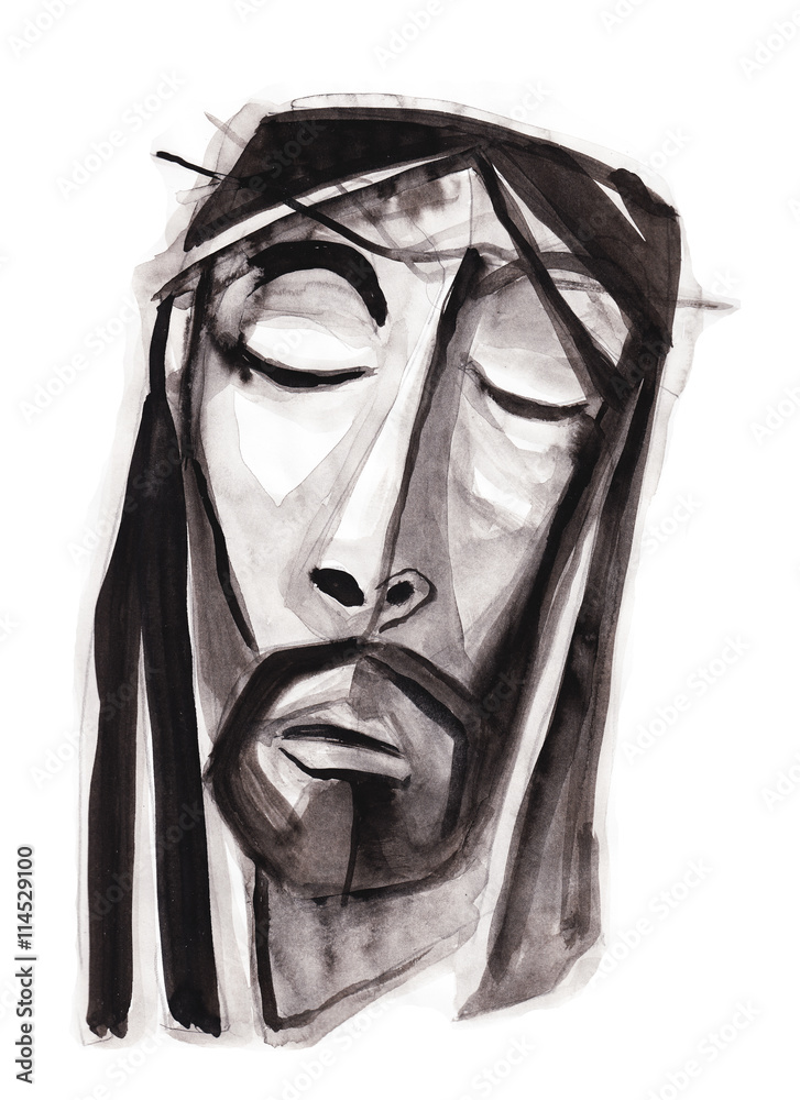 Jesus Christ suffering face drawing 素材庫插圖 | Adobe Stock