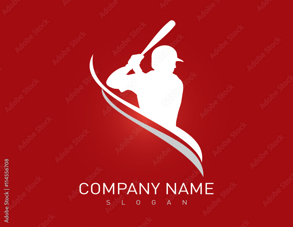 Baseball player logo red background Stock Vector | Adobe Stock
