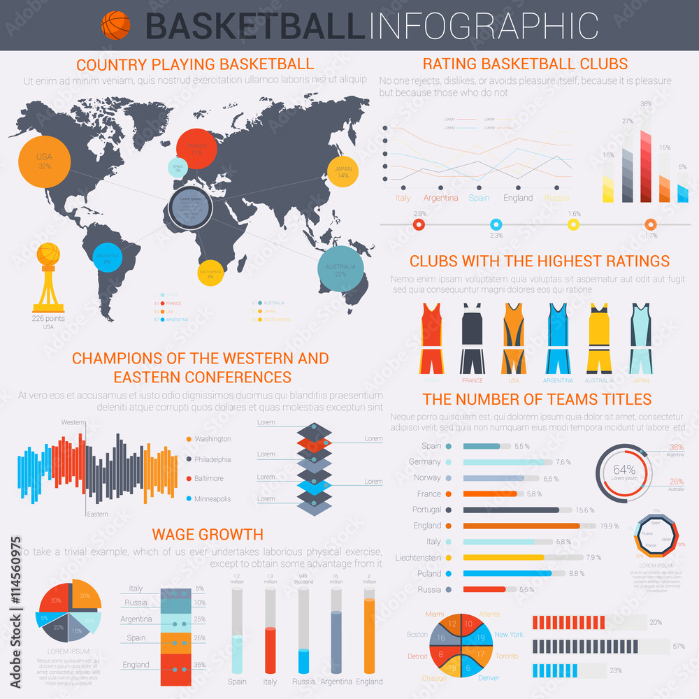 Basketball infochart or infographic template with segmented circle and ...