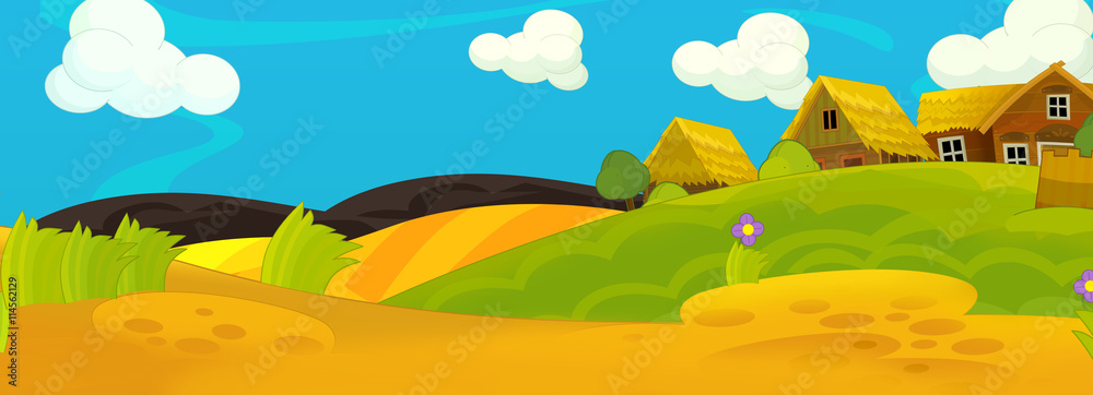Cartoon scene of the old village - background for different usage - for ...