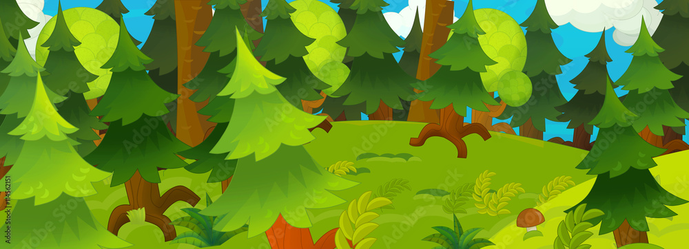 Cartoon scene of green forest - illustration for children Stock ...
