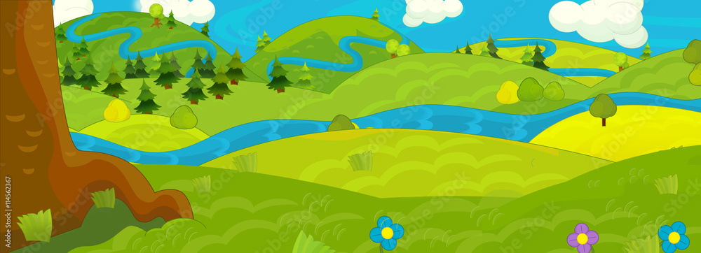 Cartoon happy nature scene - illustration for children Stock ...
