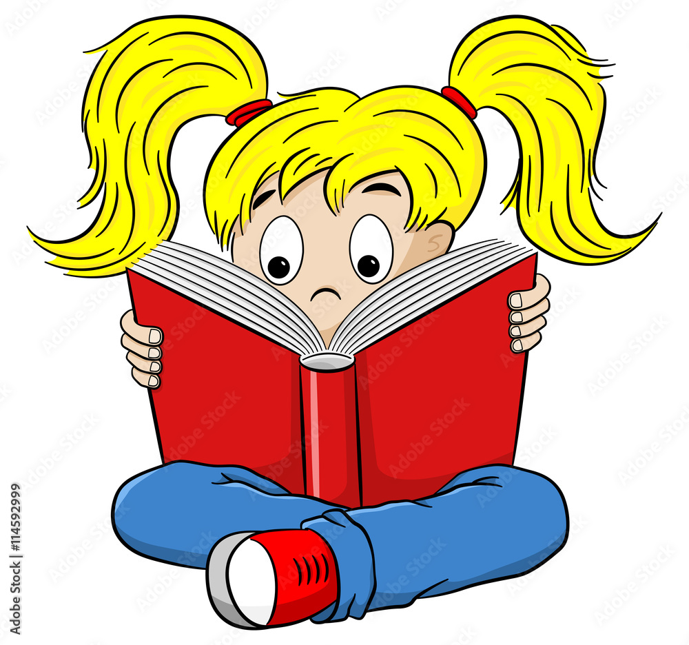 Kind liest ein spannendes Buch Stock-Vektorgrafik | Adobe Stock