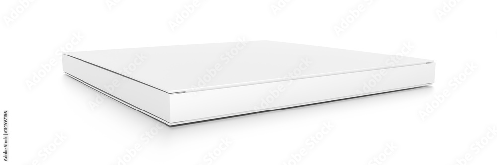 White thin flat horizontal rectangle blank box from front side closeup ...