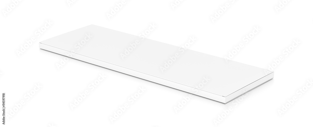 White wide thin flat horizontal rectangle blank box from top side angle ...