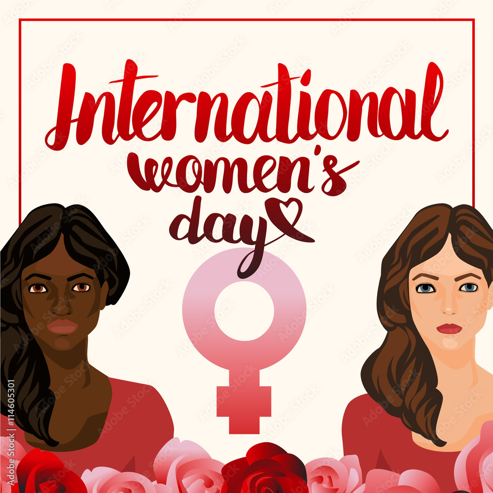 Vector illustration with women and hand lettering calligraphy Stock ...