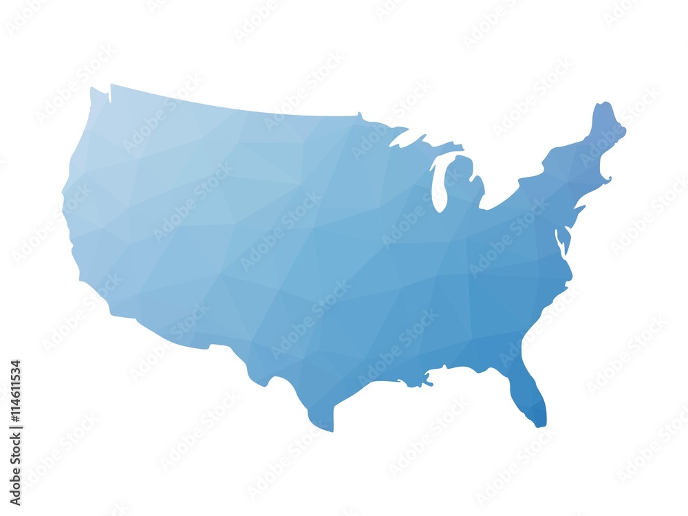 Low poly map of USA. Vector illustration made of blue triangles. Stock ...