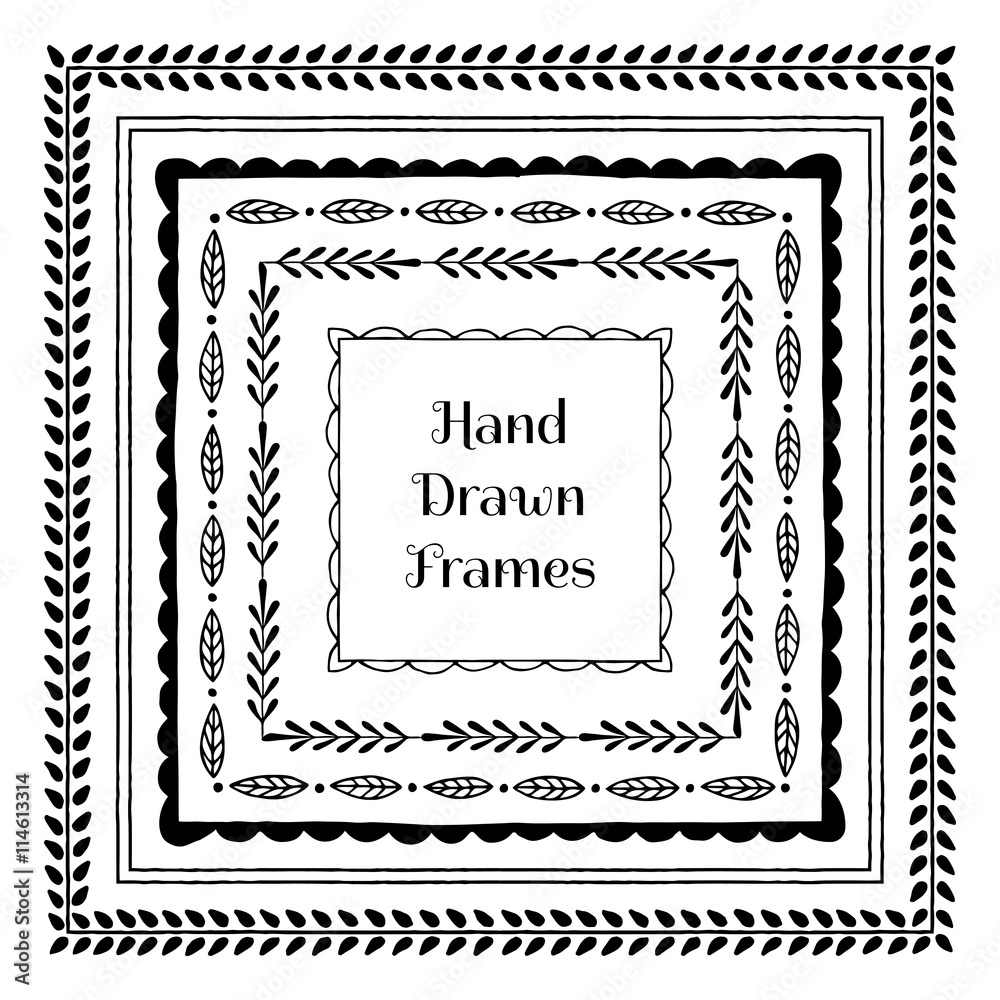 Collection of hand drawn square frames. Vector illustration. Stock ...