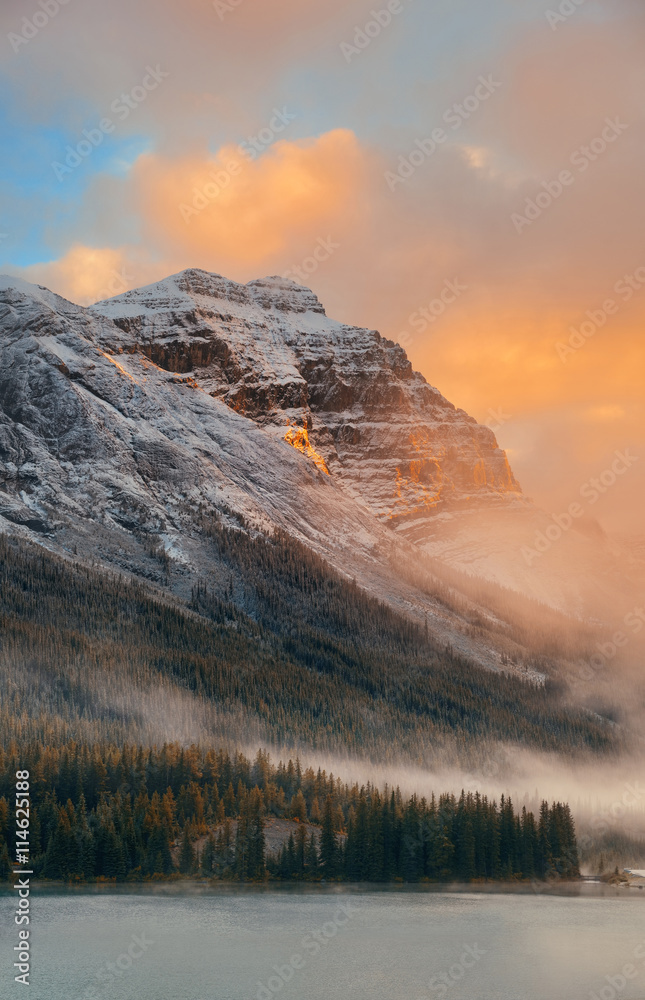 Foggy mountain sunset Stock Photo | Adobe Stock