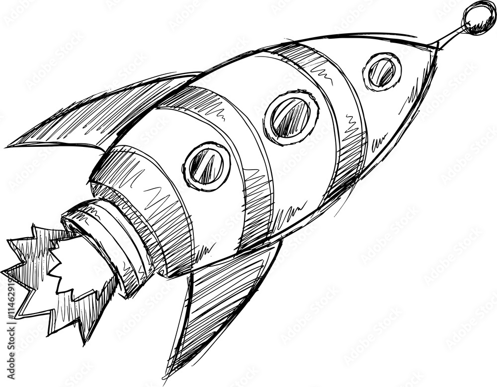 Rocket Doodle Sketch Vector Illustration Art Stock Vector | Adobe Stock