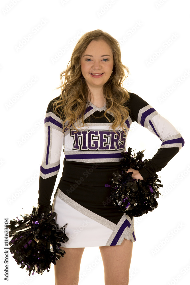 Foto Stock teen cheerleader with big smile pom | Adobe Stock