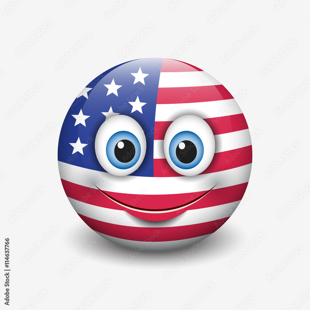 Cute emoticon isolated on white background with United States of ...