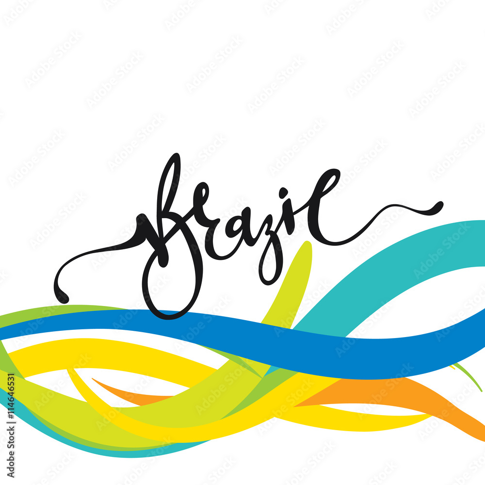 Inscription Brazil, background colors of the Brazilian flag ...