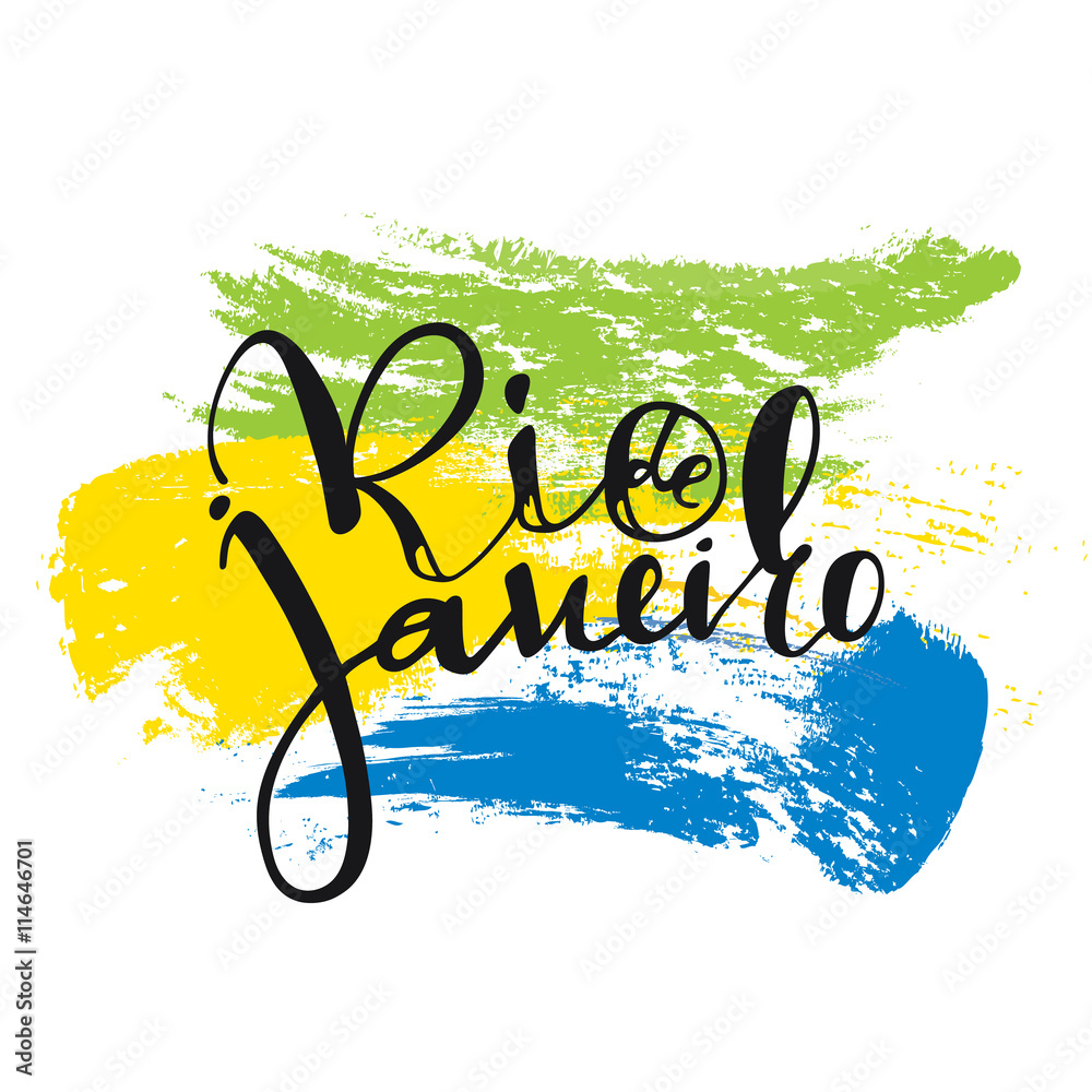 Rio de Janeiro inscription, background colors of the Brazilian flag ...