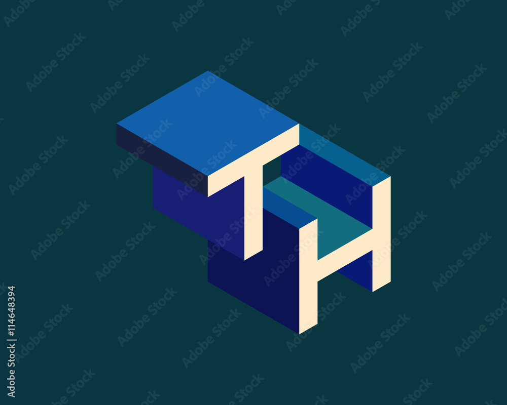 TH isometric 3D letter logo. three-dimensional stock vector alphabet ...