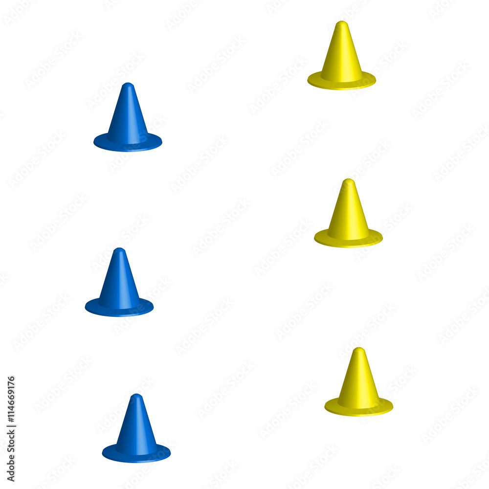Vettoriale Stock Soccer cones, sport training, yellow and blue type, 3d ...