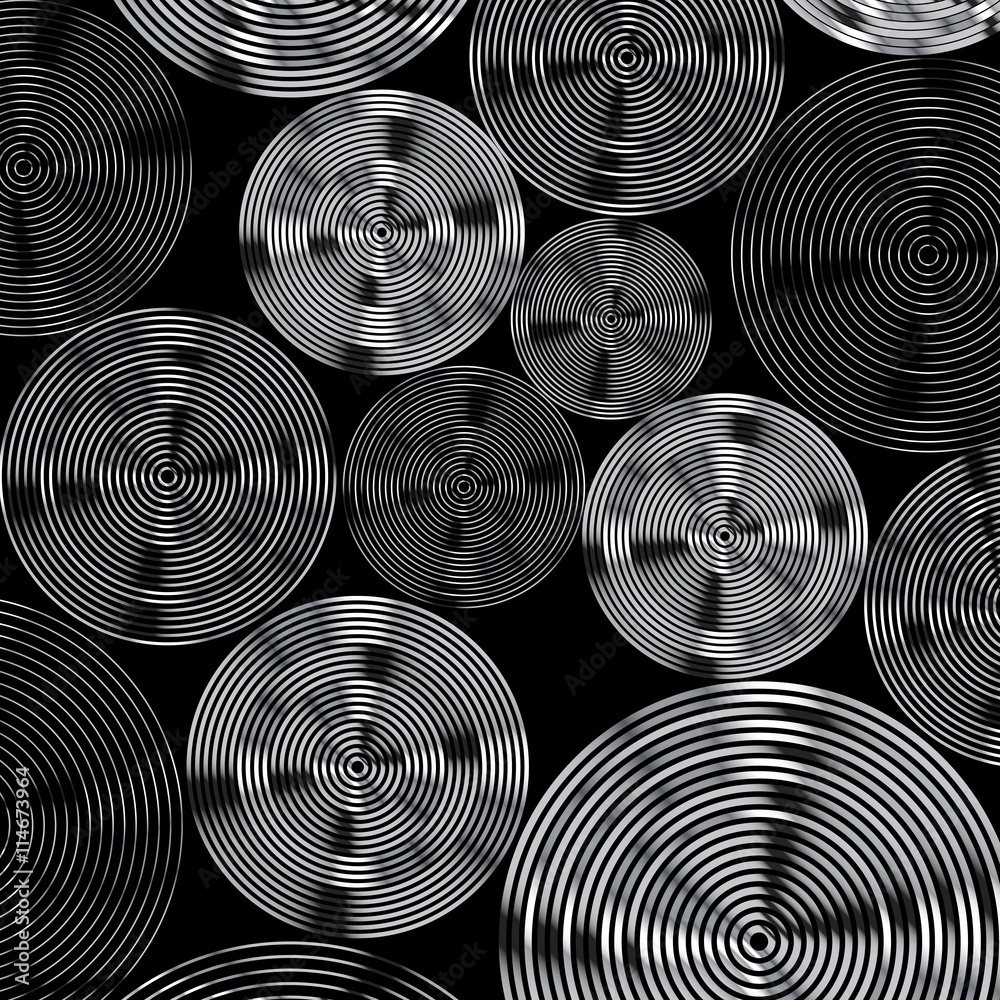 Abstract shiny silver color circles, radial lines vector background ...