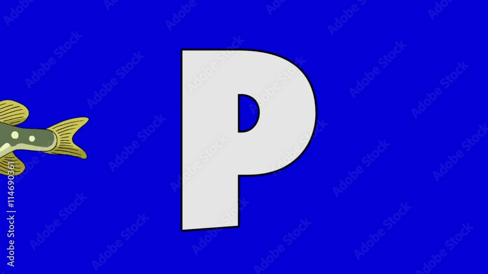 Letter P and Pike (foreground) Animated animal alphabet. Motion graphic ...