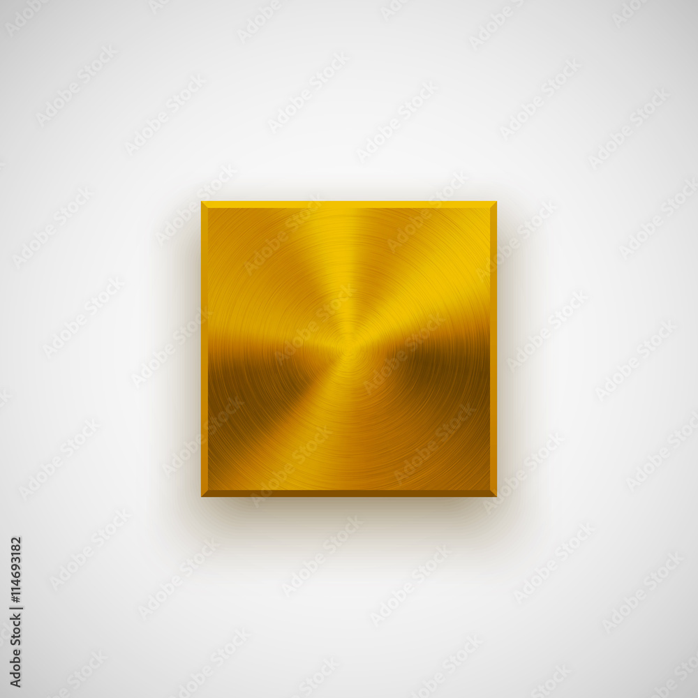 Gold Abstract Square Badge Technology Blank Button Template With Metal Texture Chrome Silver