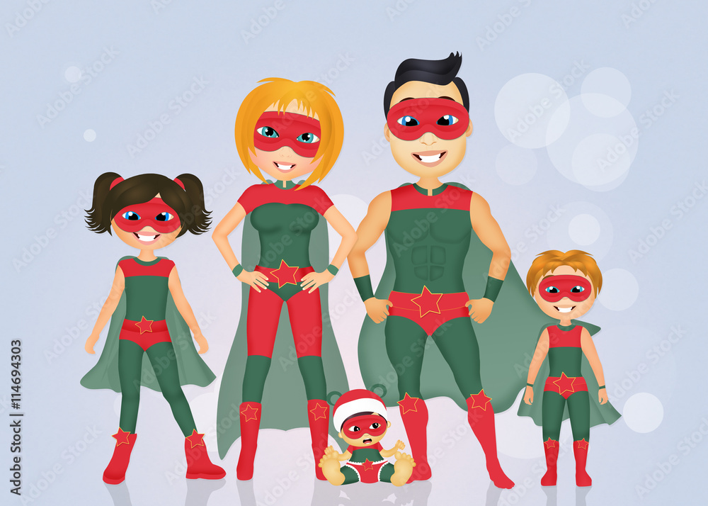 Ilustração do Stock: family of superheroes | Adobe Stock