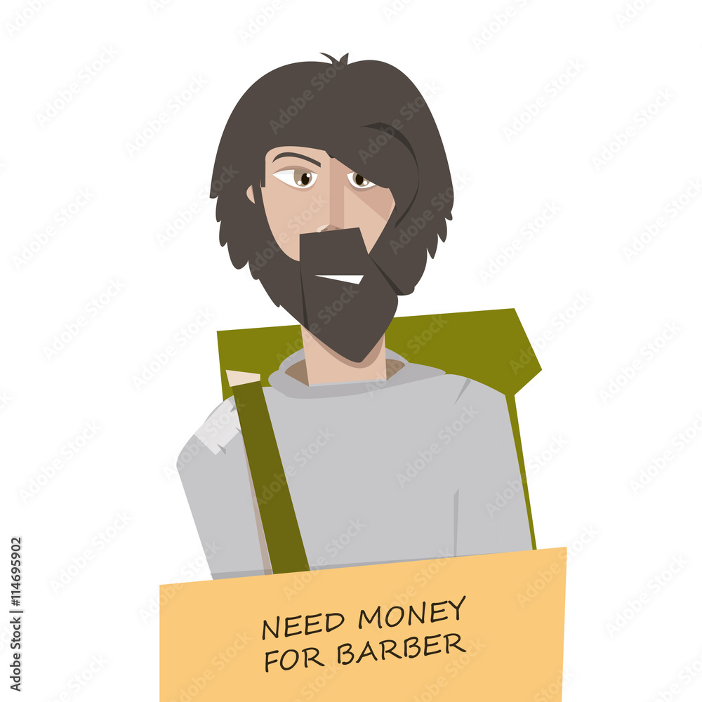 Cartoon man tramp with funny sign vector illustration Stock Vector ...