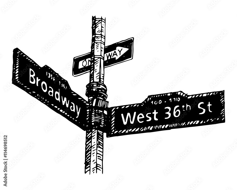 Street sign on the corner of Broadway and West 36th Street in Manhattan ...