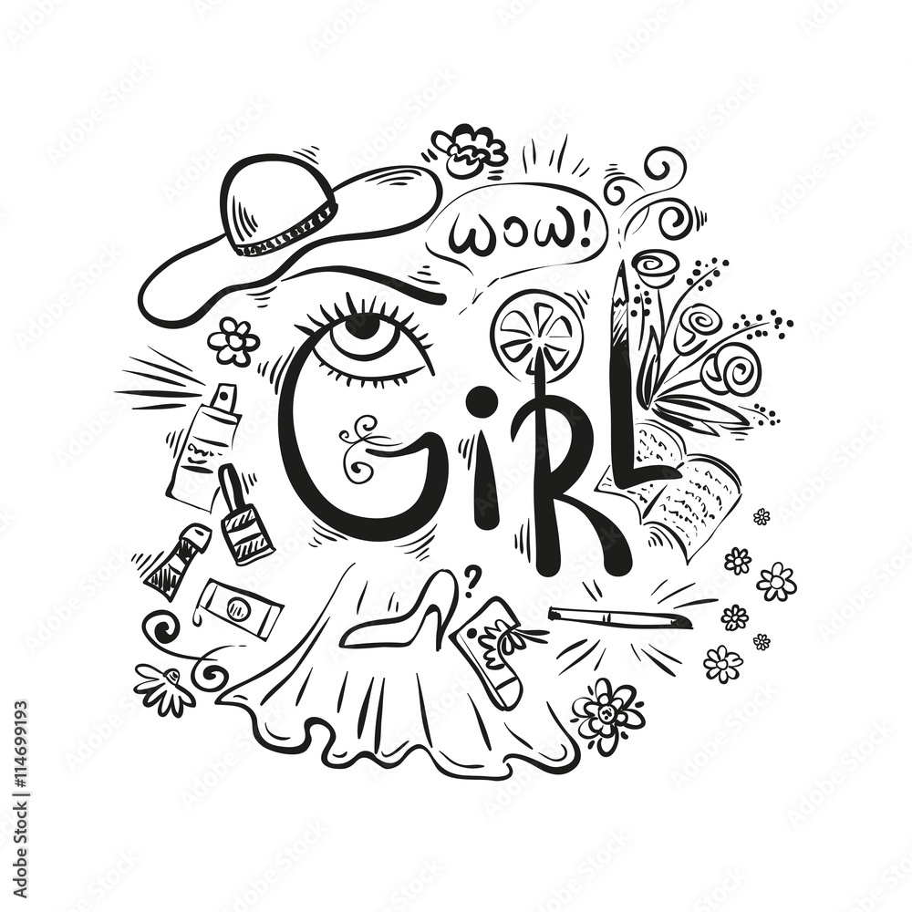 Word Girl - handwritten lettering. Stock Vector | Adobe Stock