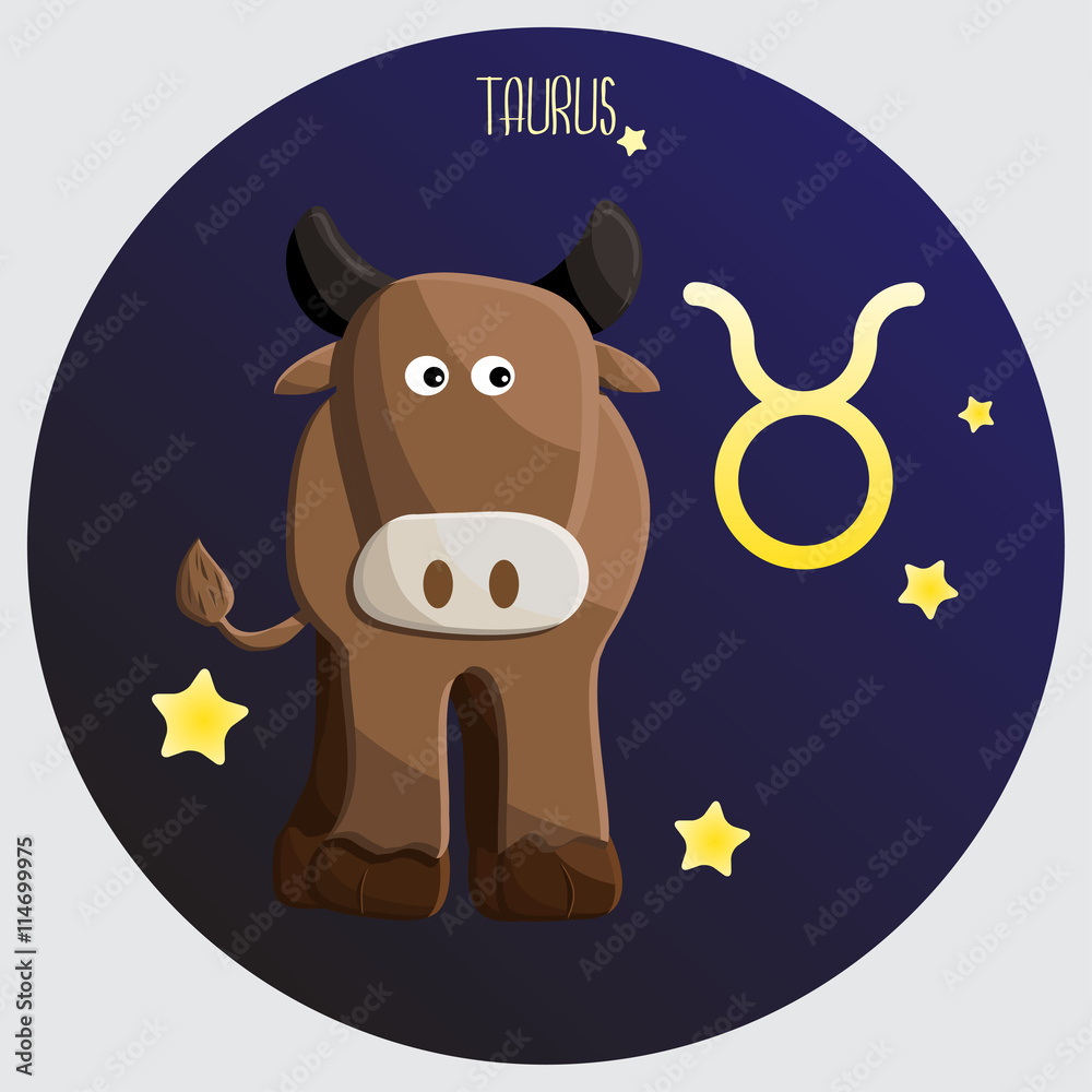 taurus zodiac in cartoon for education, sign and symbol use. Stock ...