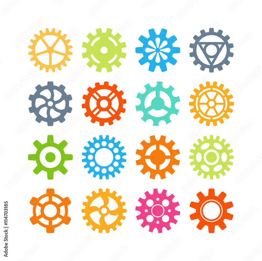 Vector gears icons set machine wheel mechanism machinery mechanical ...