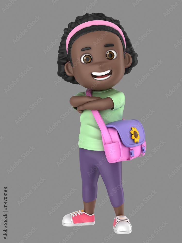 3d illustraion of cute african american little girl confident and proud ...