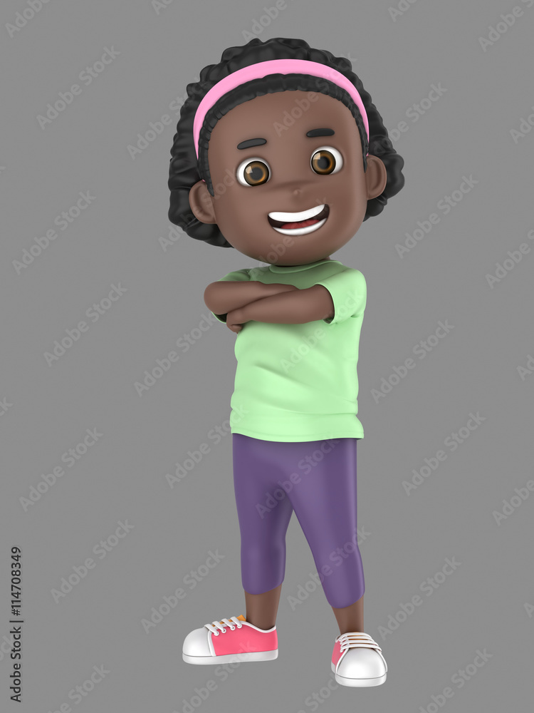 3d illustraion of cute african american little girl confident and proud ...