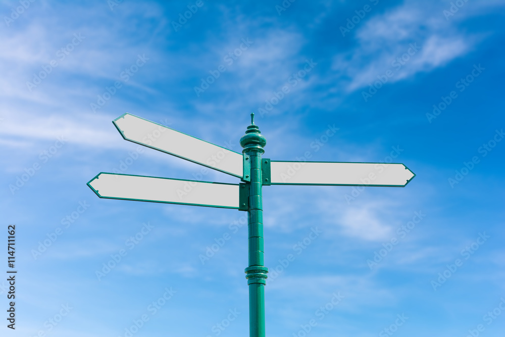 Blank Road Sign on Blurry Blue Sky And White Clouds Background with ...