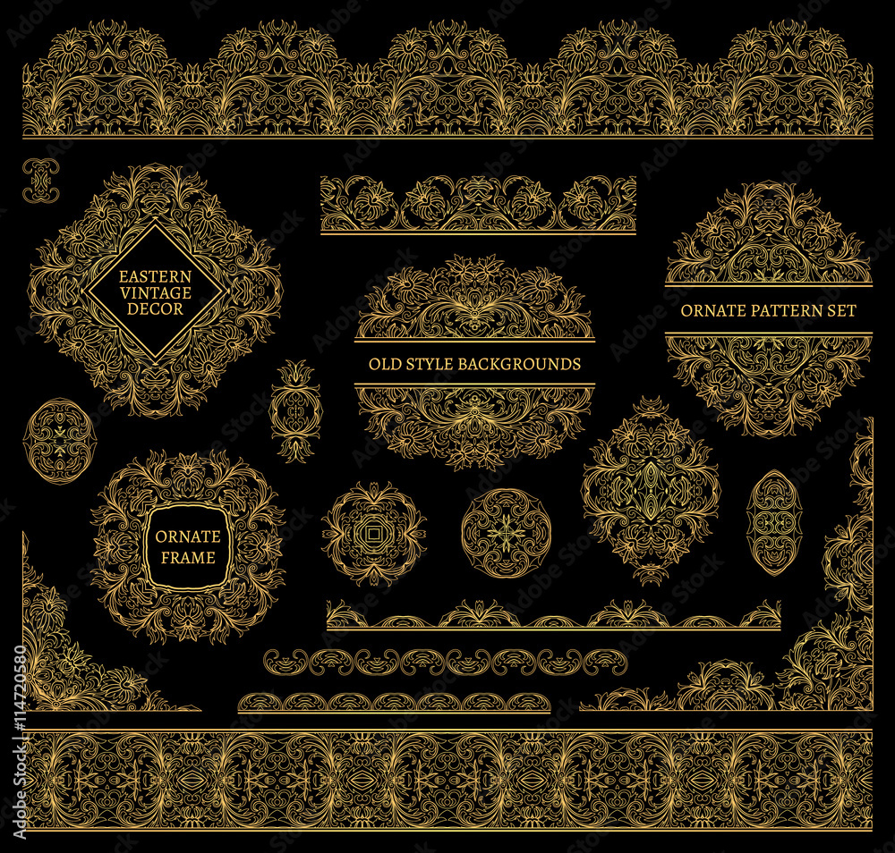 Set of line art frames and borders for design template. Vector. Stock ...